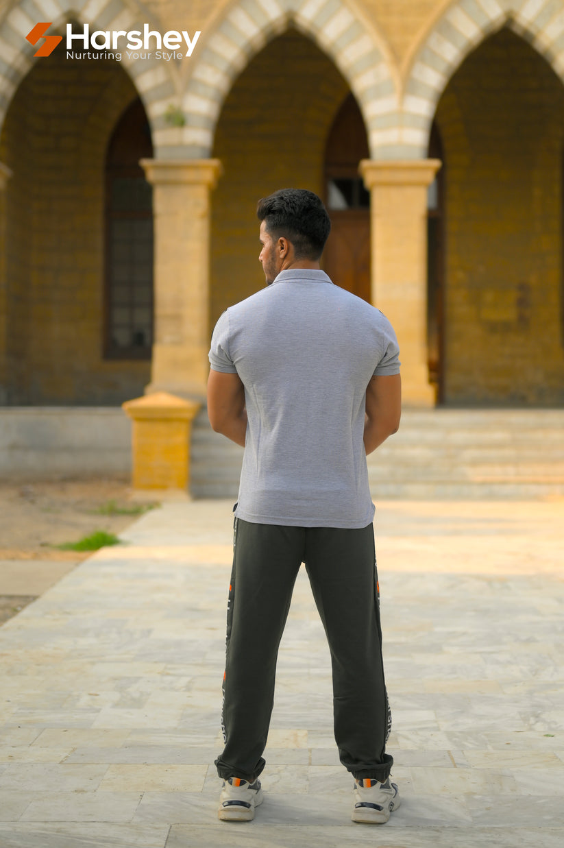 Classic Grey Polo with Black Stripes on Sleeves – Harshey